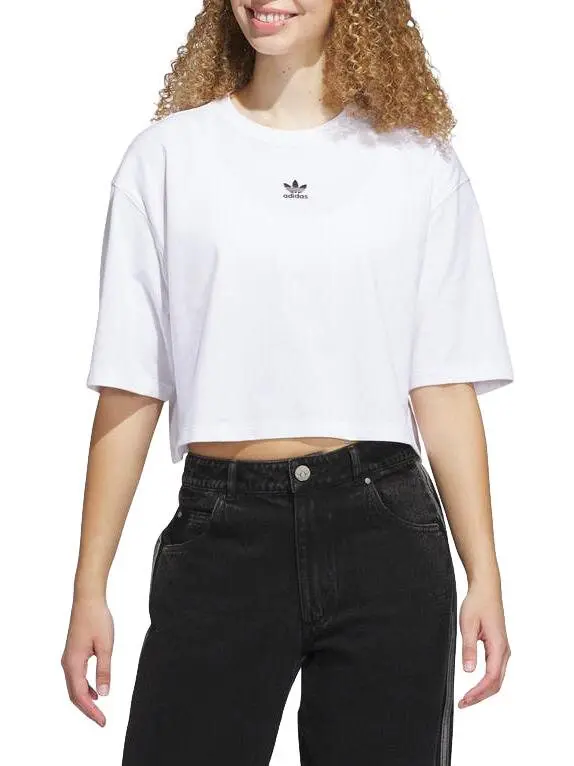 Adidas Originals By Alexander Wang Essentials Trefoil Logo Crop T-shirt - White