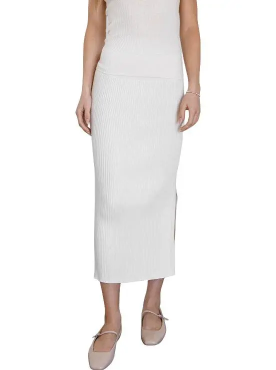 ITALIC Mia Featherlight Ribbed Midi Skirt - Ecru