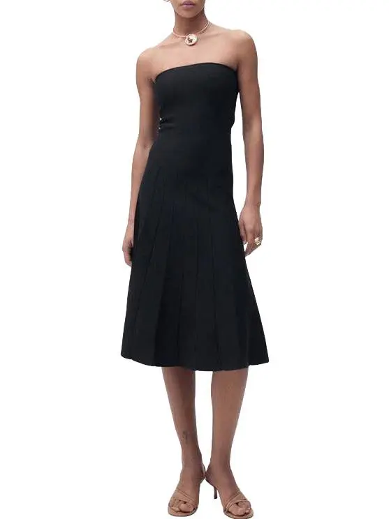Mango Pleated Strapless Dress - Black