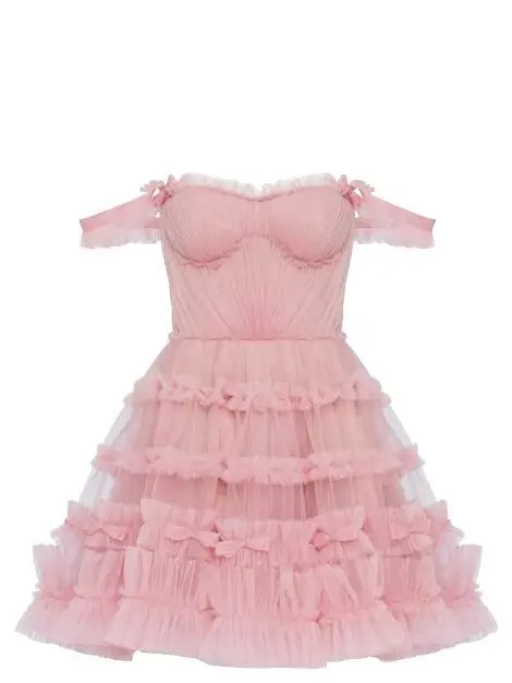 MILLA Flirty Ruffled Tulle Mini Dress - Misty Rose