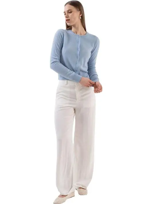 ITALIC Sadie Cashmere Crew Cardigan - Airy Blue