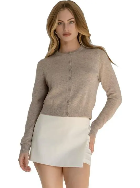 ITALIC Sadie Cashmere Crew Cardigan - Oatmeal