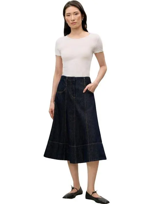 Rebecca Taylor Gabrielle Denim Midi Skirt - Deep Sea Wash