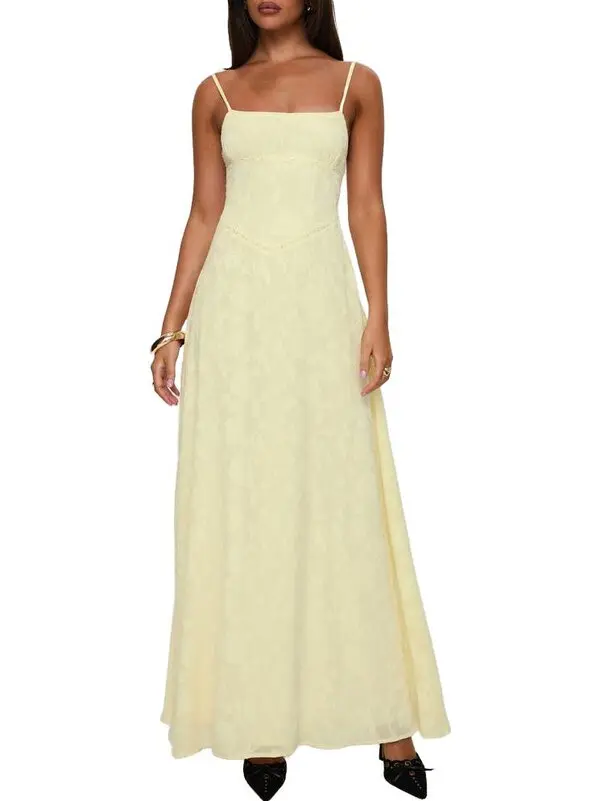 Princess Polly South Of France Floral Embroidered Gown - Yellow