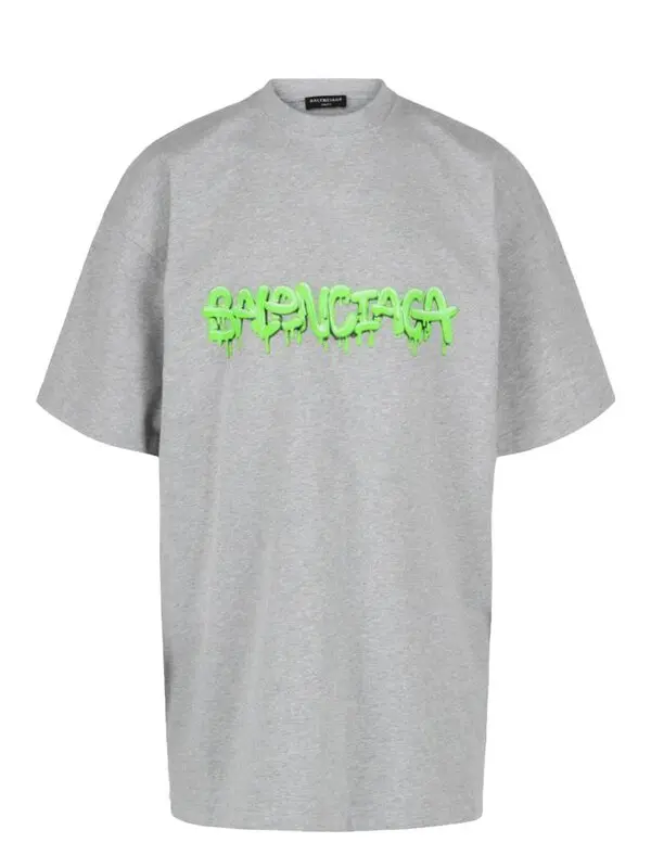 Balenciaga Oversized T-shirt - Heather Grey/slime Green