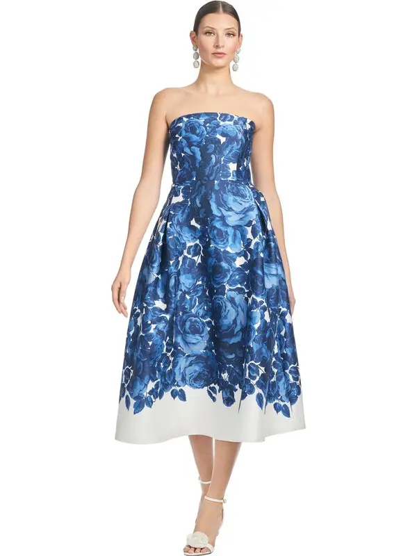 Sachin & Babi Shay Strapless Tea-length Dress - Nocturne Roses