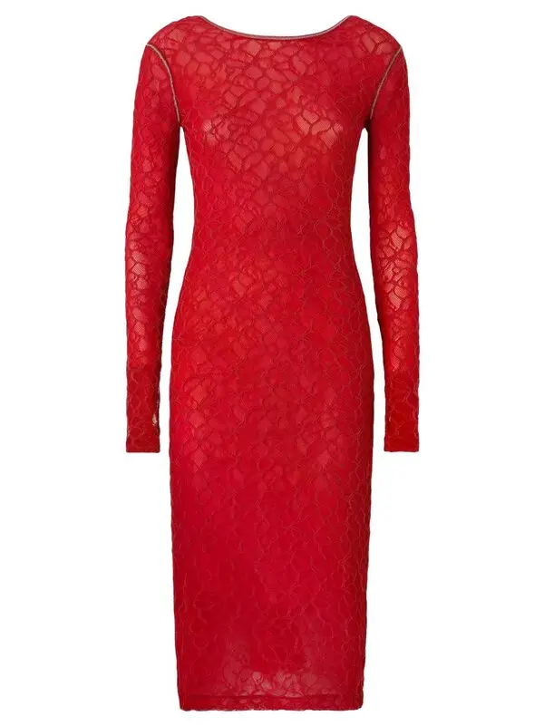 Pinko Lace Midi Dress - Red