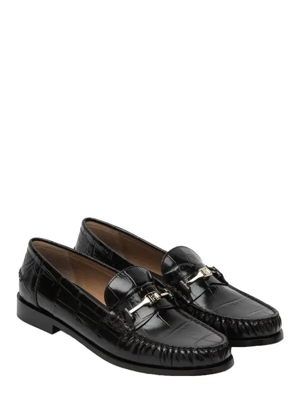 FERRAGAMO Dark Croc-effect Leather Moccasin - Brown