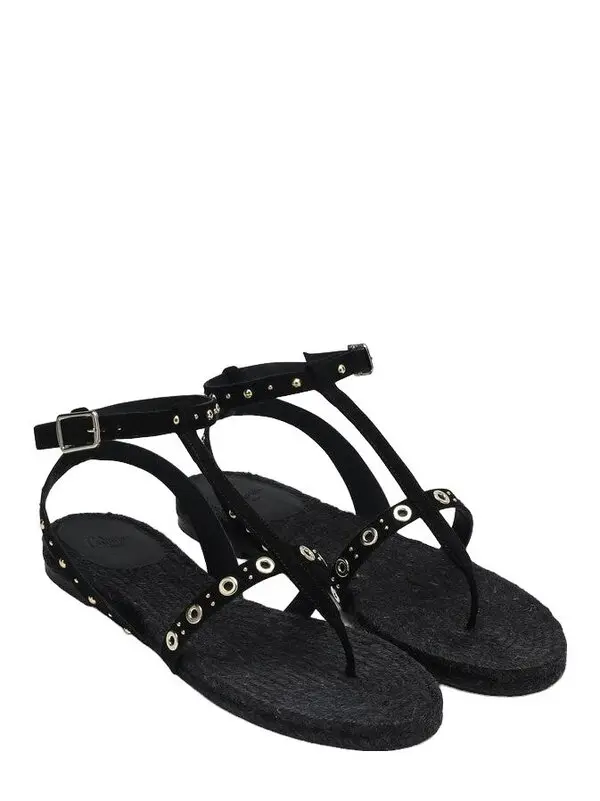 CastaÑer Raffia Studded Sandals - Black