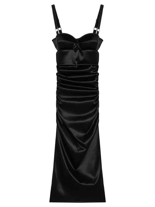 Dolce & Gabbana Draped Longuette Dress With Bra Detail - Black