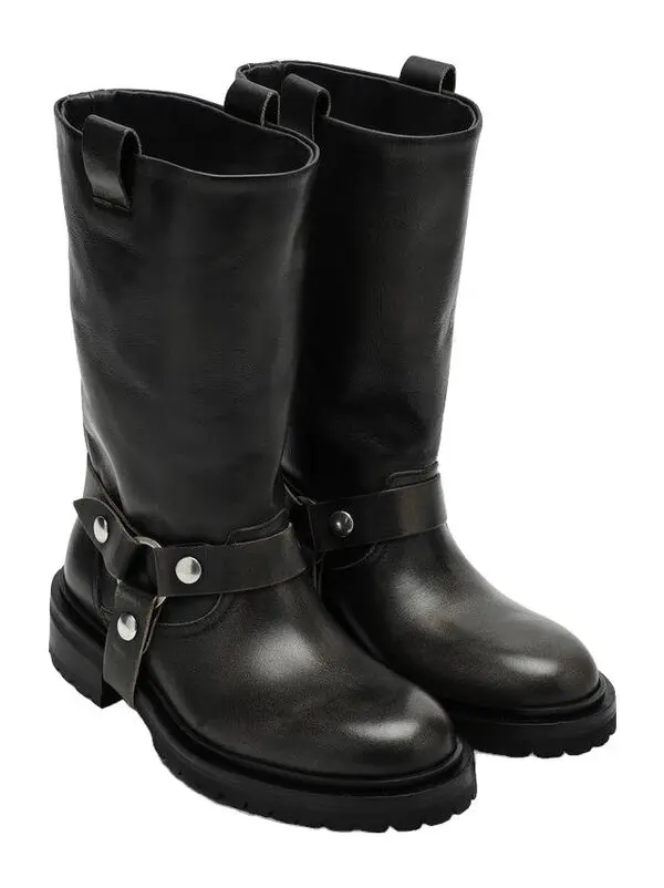 GOLDEN GOOSE Kurt Leather Boots With Buckle - Black