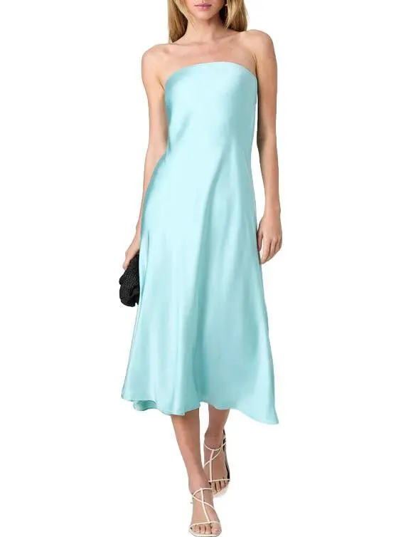 French Connection Oona Strapless Satin Midi Dress - Pastel Turquoise