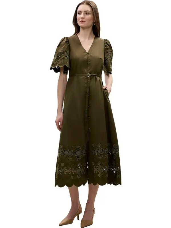Rebecca Taylor Raquel Twill Midi Dress - Olive
