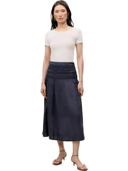 Rebecca Taylor Anya Ramie Midi Skirt - Navy