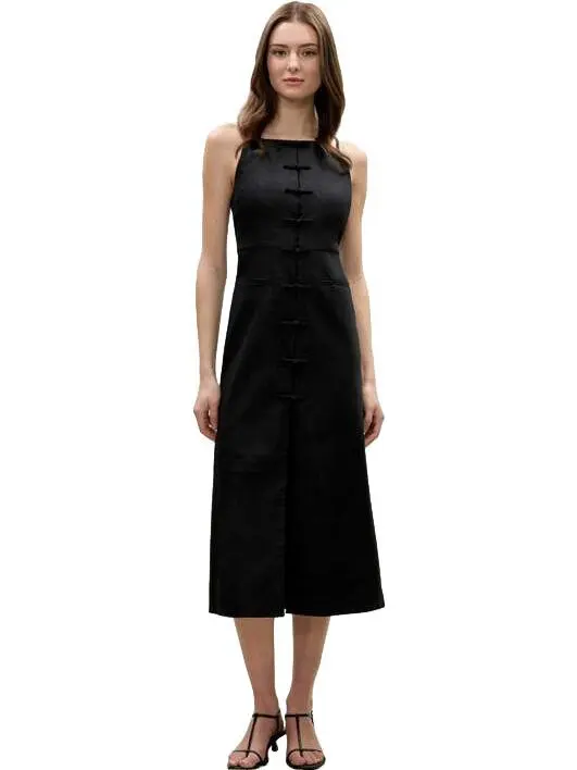 Rebecca Taylor Beatrice Stretch Linen Midi Dress - Black