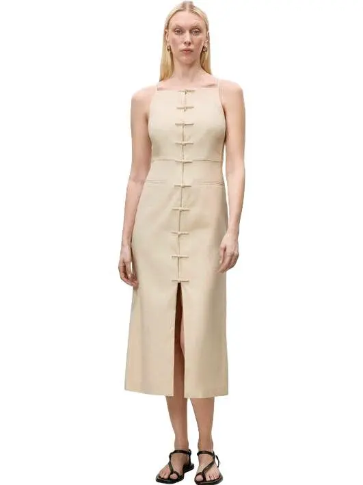 Rebecca Taylor Beatrice Stretch Linen Midi Dress - Sand