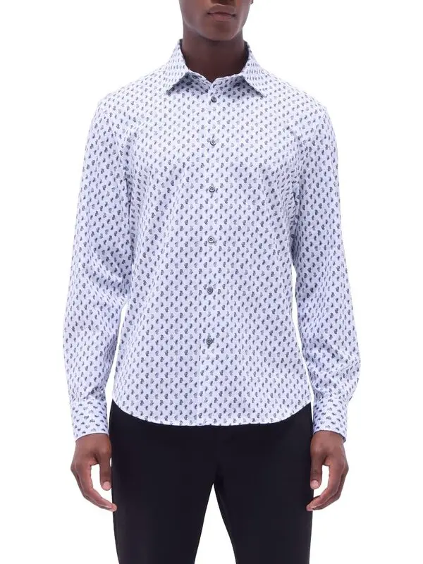 Bugatchi Jules Ooohcotton® Paisley Button-up Shirt - Platinum