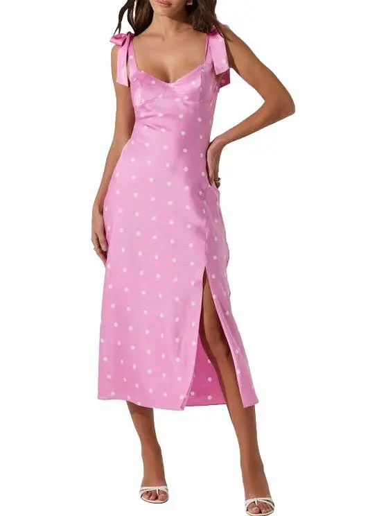 Astr The Label Bow Strap Satin Dress - Pink Dot