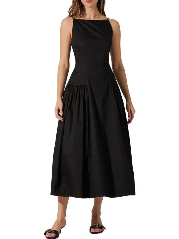 Astr The Label High Neck Open Back Midi Dress - Black