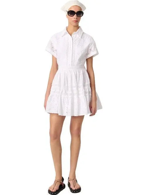 Maje Embroidered Babydoll Dress - White