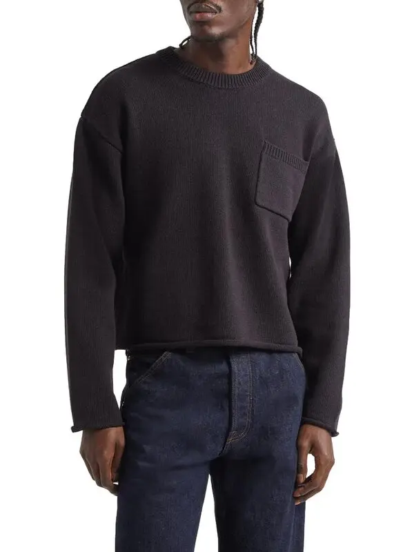 WASTE YARN PROJECT Dom Pocket Crop Sweater - Black Solid