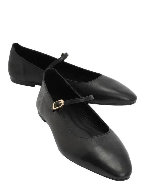 FOREVER & ALWAYS SHOES Lara Leather Mary Jane Flats - Black Leather