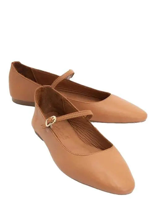 FOREVER & ALWAYS SHOES Lara Leather Mary Jane Flats - Cognac Brown Leather