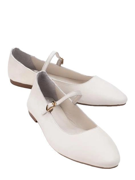 FOREVER & ALWAYS SHOES Lara Leather Mary Jane Flats - Ecru
