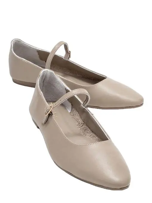 FOREVER & ALWAYS SHOES Lara Leather Mary Jane Flats - Mink