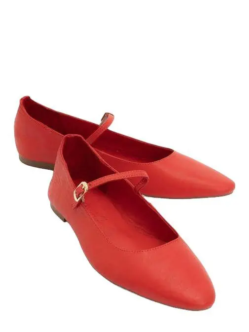 FOREVER & ALWAYS SHOES Lara Leather Mary Jane Flats - Red Leather