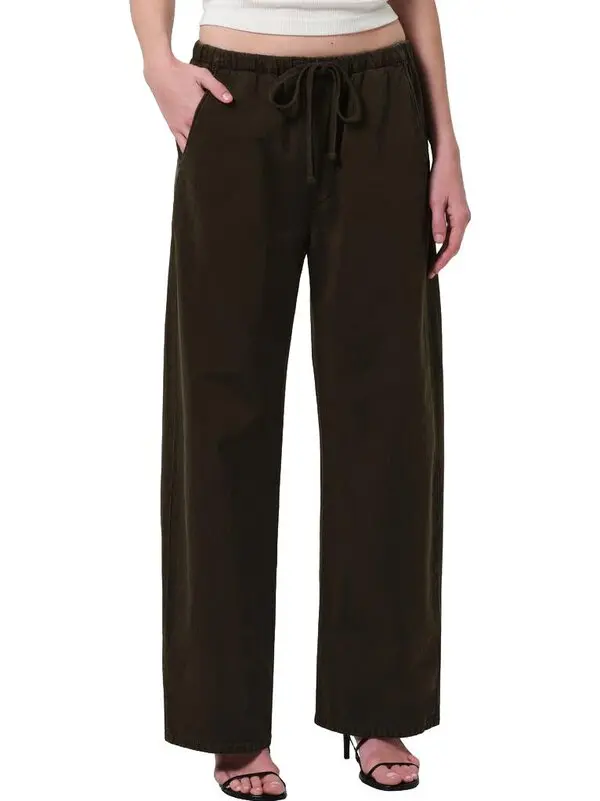 Citizens Of Humanity Aurora Pull-on Cotton & Hemp Wide Leg Pants - Dark Olive