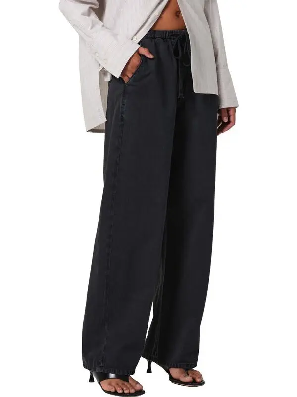 Citizens Of Humanity Aurora Pull-on Cotton & Hemp Wide Leg Pants - Washed Black