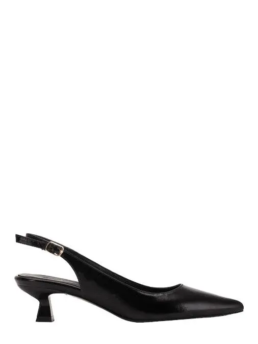FOREVER & ALWAYS SHOES Lety Leather Slingback Kitten Heel Pumps - Black Patent Leather