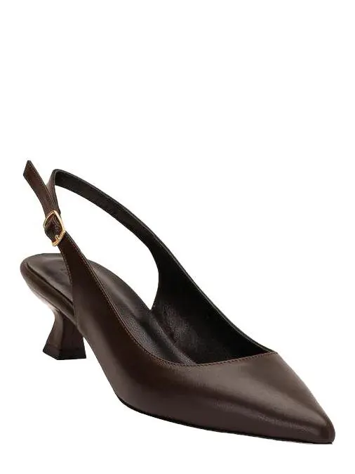 FOREVER & ALWAYS SHOES Lety Leather Slingback Kitten Heel Pumps - Brown Leather