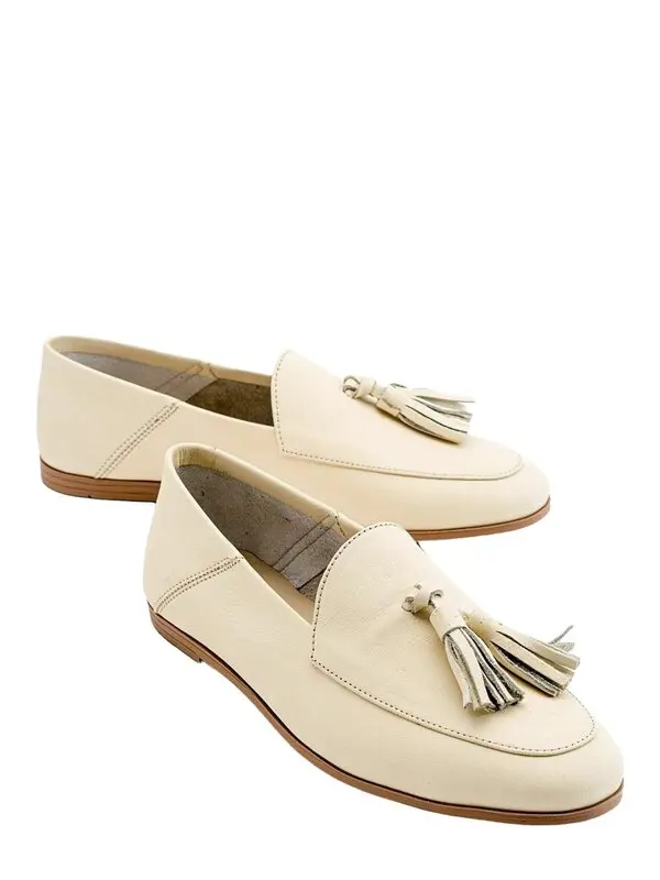 FOREVER & ALWAYS SHOES Mona Tassel Loafer - Light Beige Leather