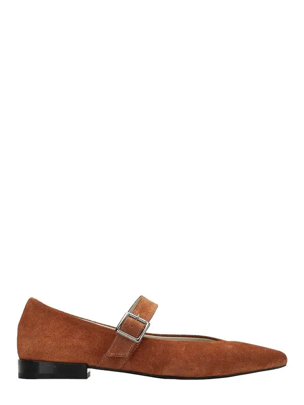 FOREVER & ALWAYS SHOES Willow Leather Mary Jane Flats - Cognac Suede Leather
