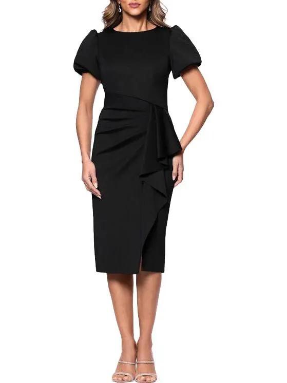 XSCAPE EVENINGS Puff Sleeve Sheath Cocktail Dress - Black