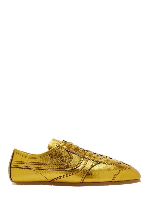 Dries Van Noten Metallic Leather Low Top Sneakers - Gold