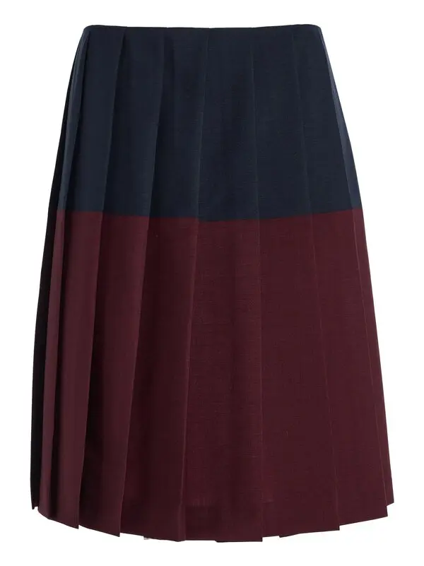Miu Miu Colorblocked Pleated Wool Midi Skirt - Multi