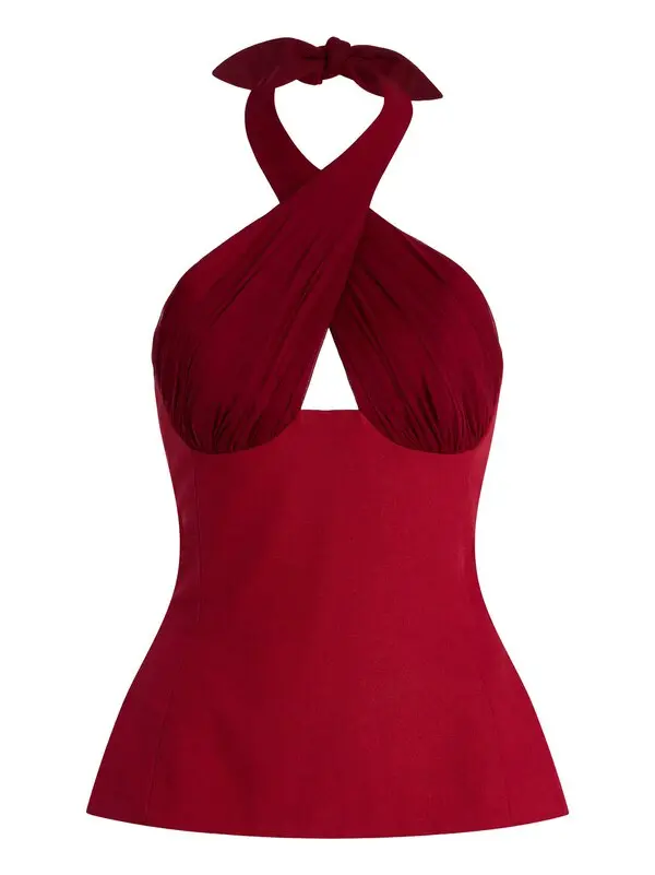 TAE PARK Sculpted Silk Halter Top - Red