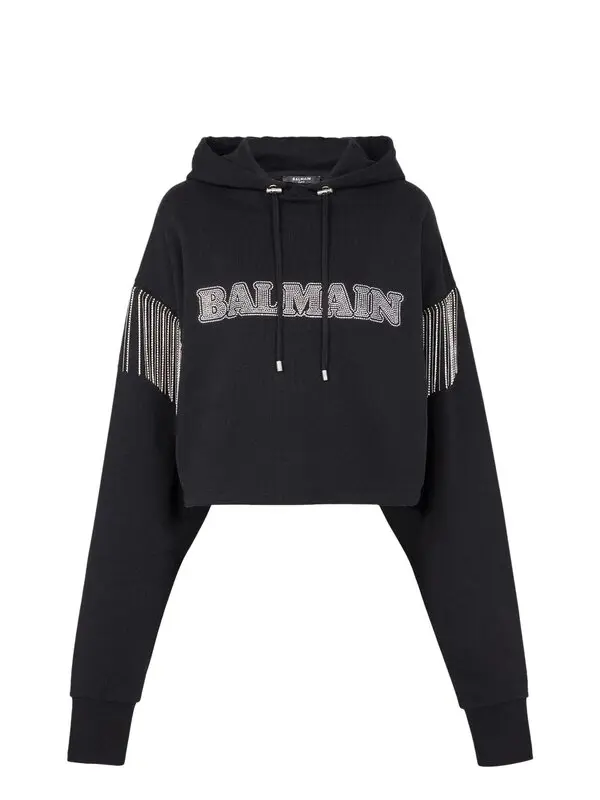 Balmain Embellished Cropped Hoodie - Black