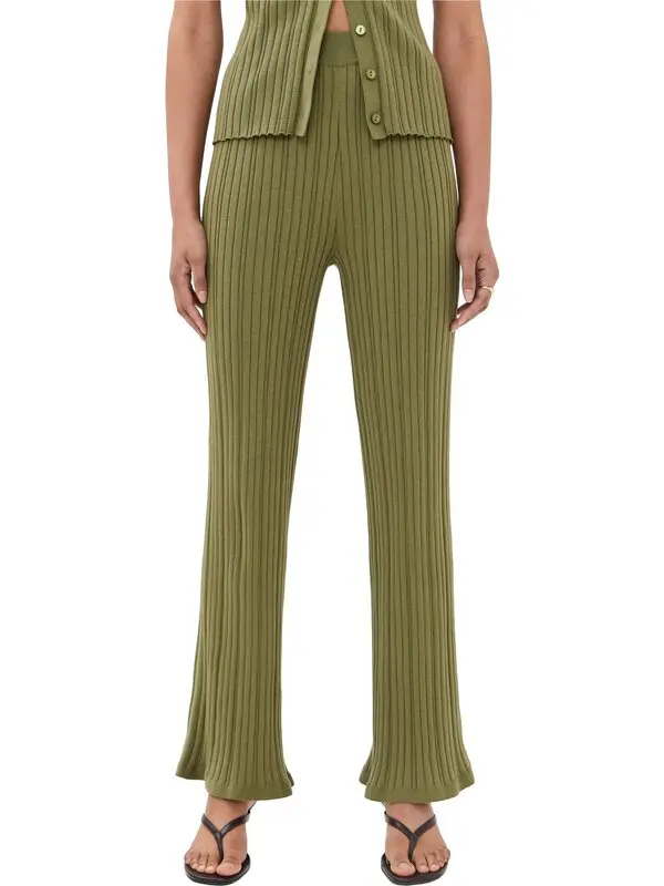 LE BOP Ribbed Flare Pants - Olive