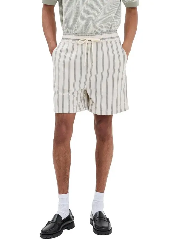 LES DEUX Lawson Stripe Shorts - Ivory/chive Green