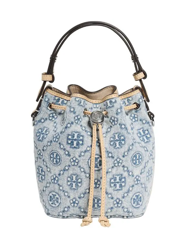 Tory Burch T Monogram Denim Mini Bucket Bag - Powder Blue