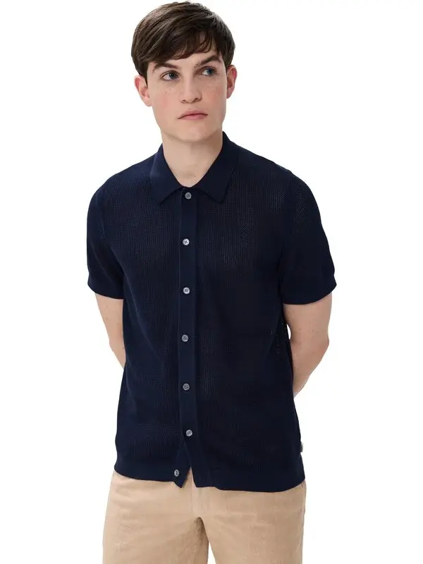 Onia Crochet Knit Button Up - Deep Navy
