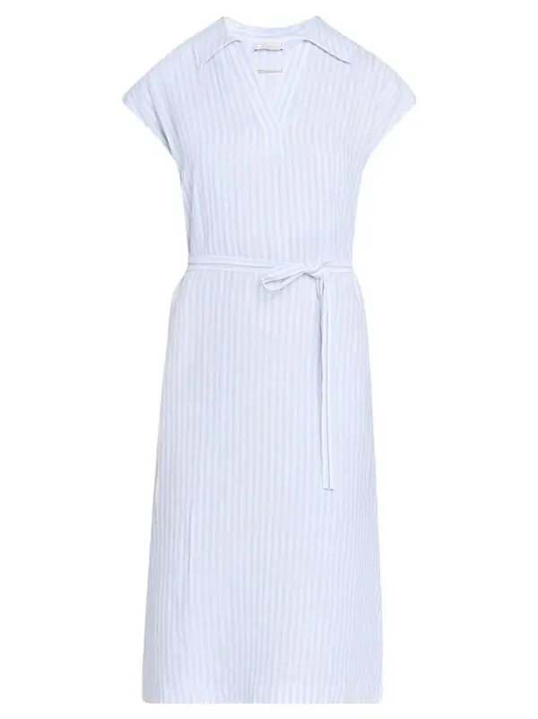 Peserico Striped Linen Midi Dress - Atmosphere Blue