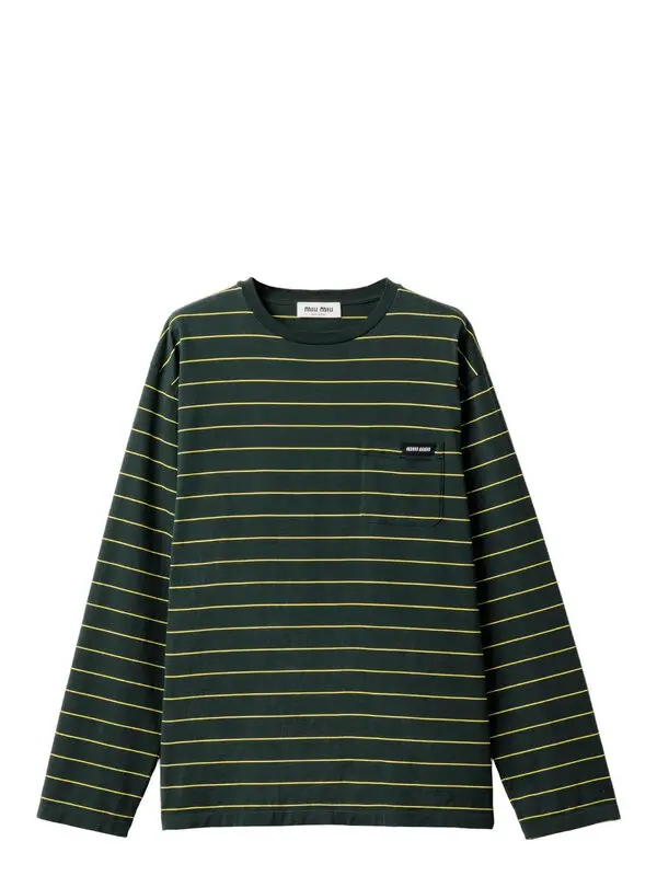 Miu Miu Long-sleeved Cotton Jersey T-shirt - Bottle Green/yellow