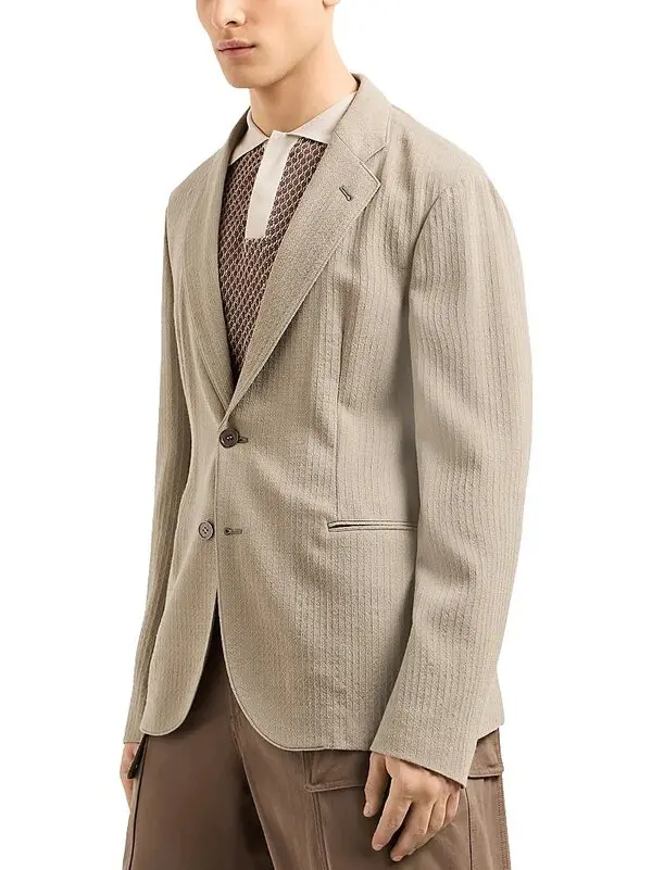 Emporio Armani Regular Fit Textured Crepe Wool Blazer - Light Beige