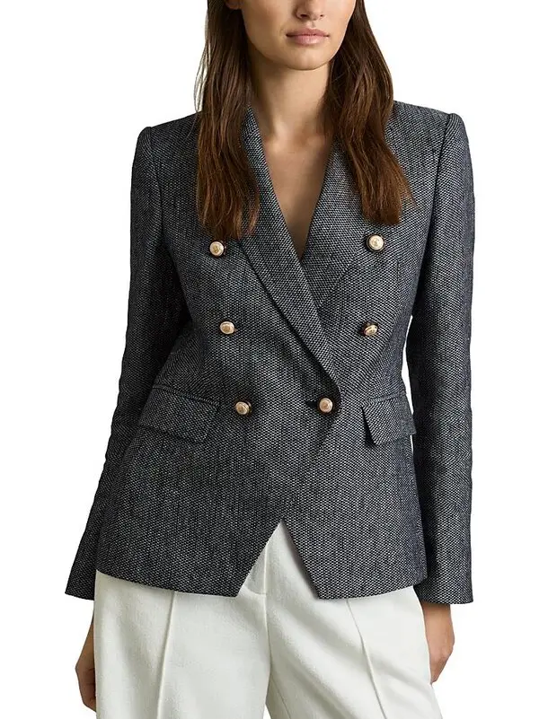 REISS Baker Double-breasted Blazer - Navy