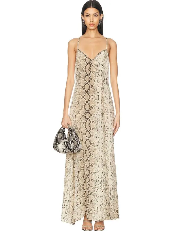 Sprwmn Bias Maxi Dress - Beige Snakeskin